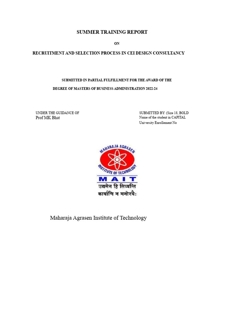 Final Mba 22 24 Guidlines For Summer Internship Report Iii