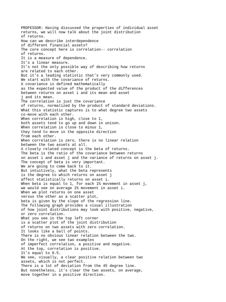 Lecture 7 Script | PDF | Beta (Finance) | Covariance