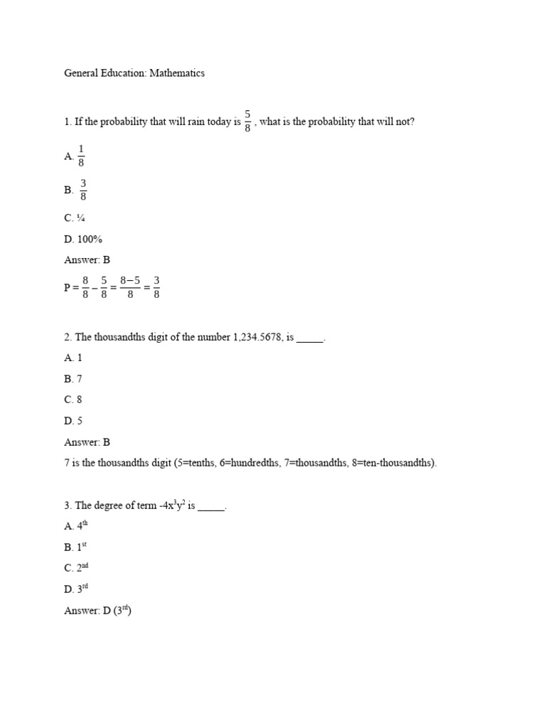 Math Scenario Questions with Answers | PDF | Numbers | Mathematical ...