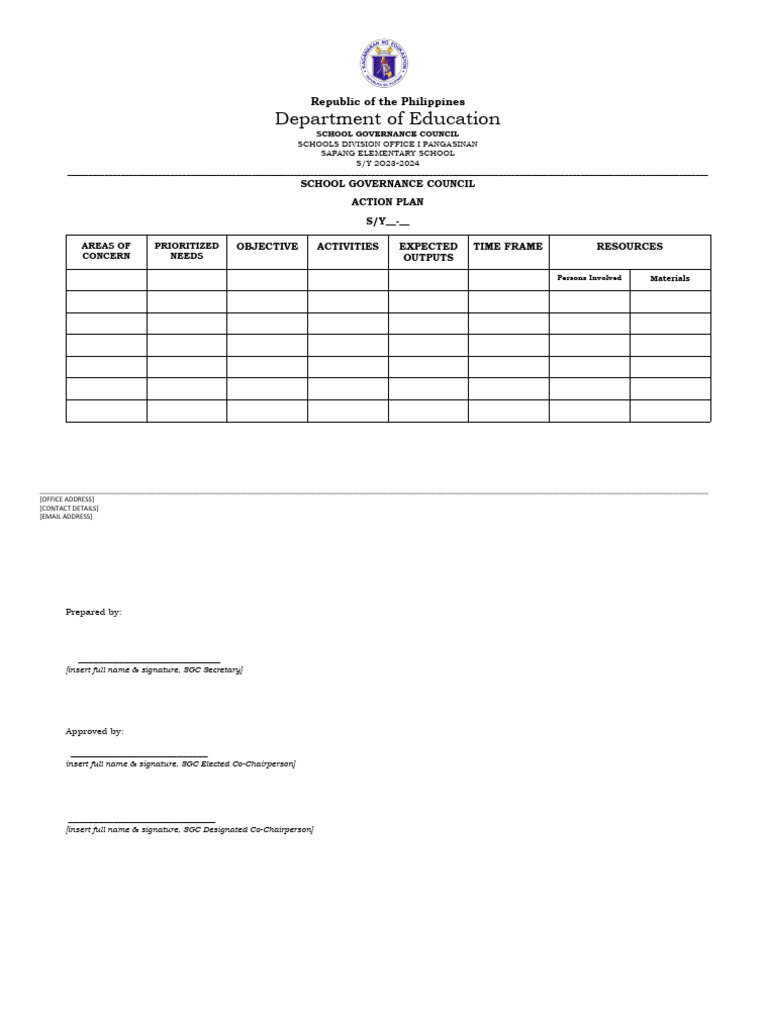Sapang Elementary School Action Plan 2023-2024 | PDF