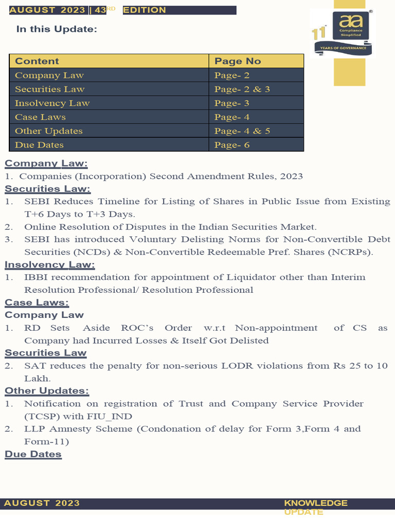 August Newsletter 2023 | PDF | Securities (Finance) | Business