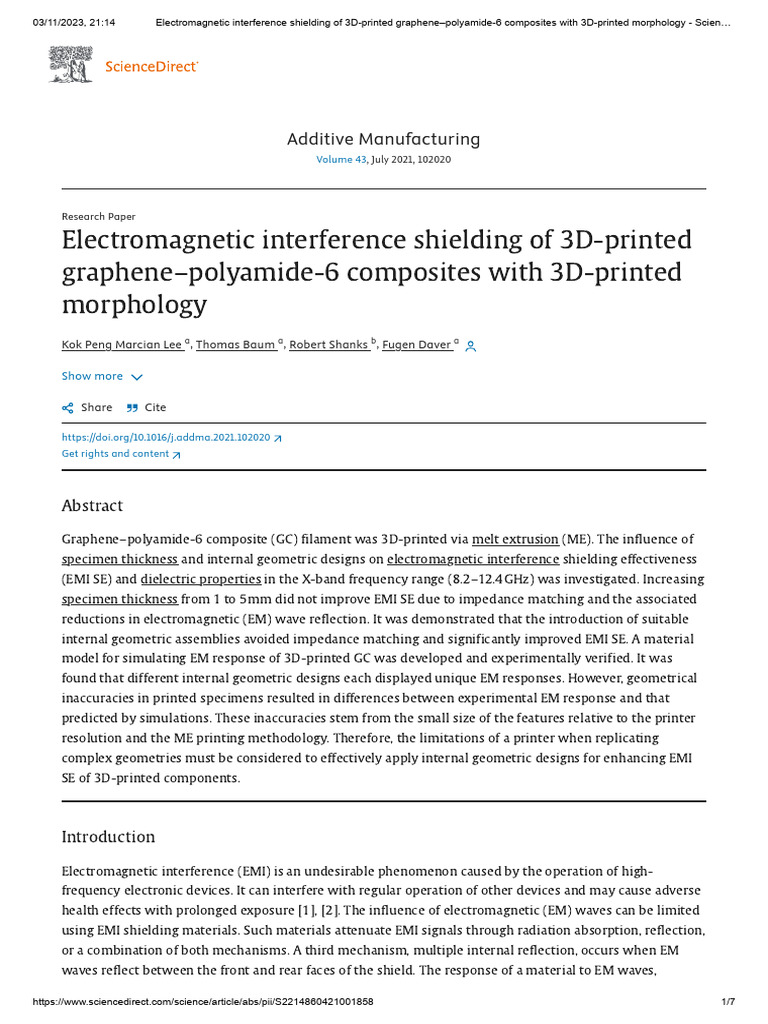 Electromagnetic Interference Shielding of 3d-Printed Graphene-Polyamide ...