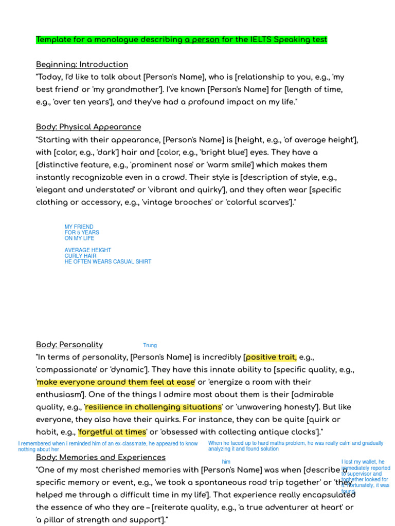 Speaking Part 2 Templates | PDF | Experience