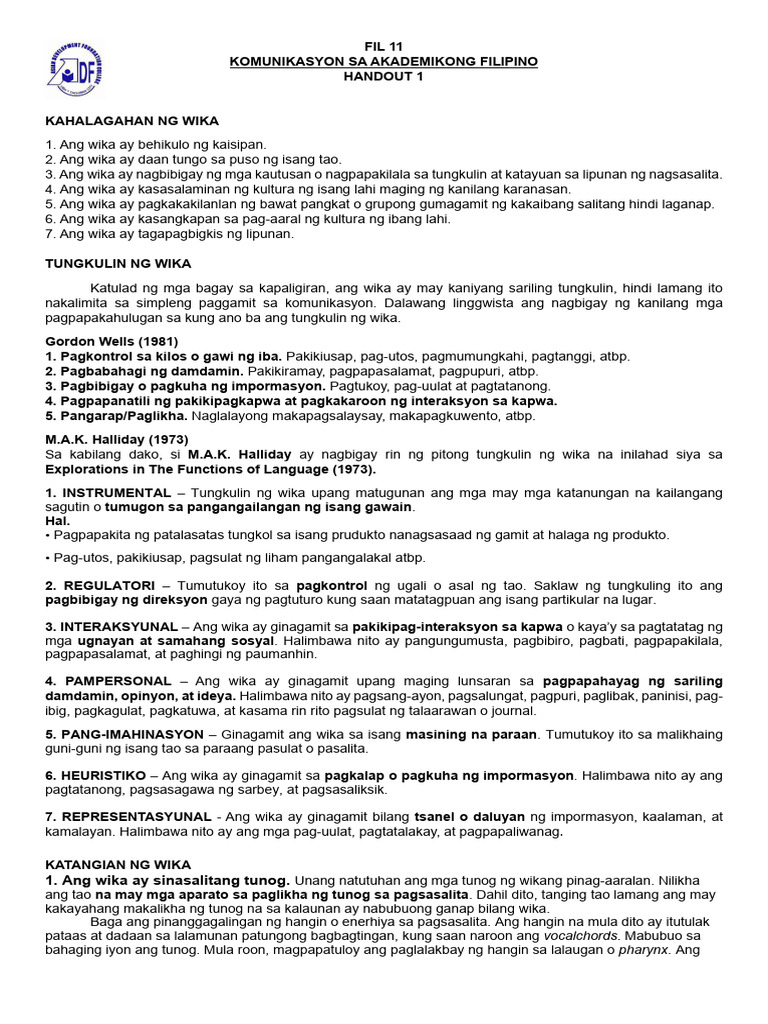 Fil 11 - Handout 1 | PDF