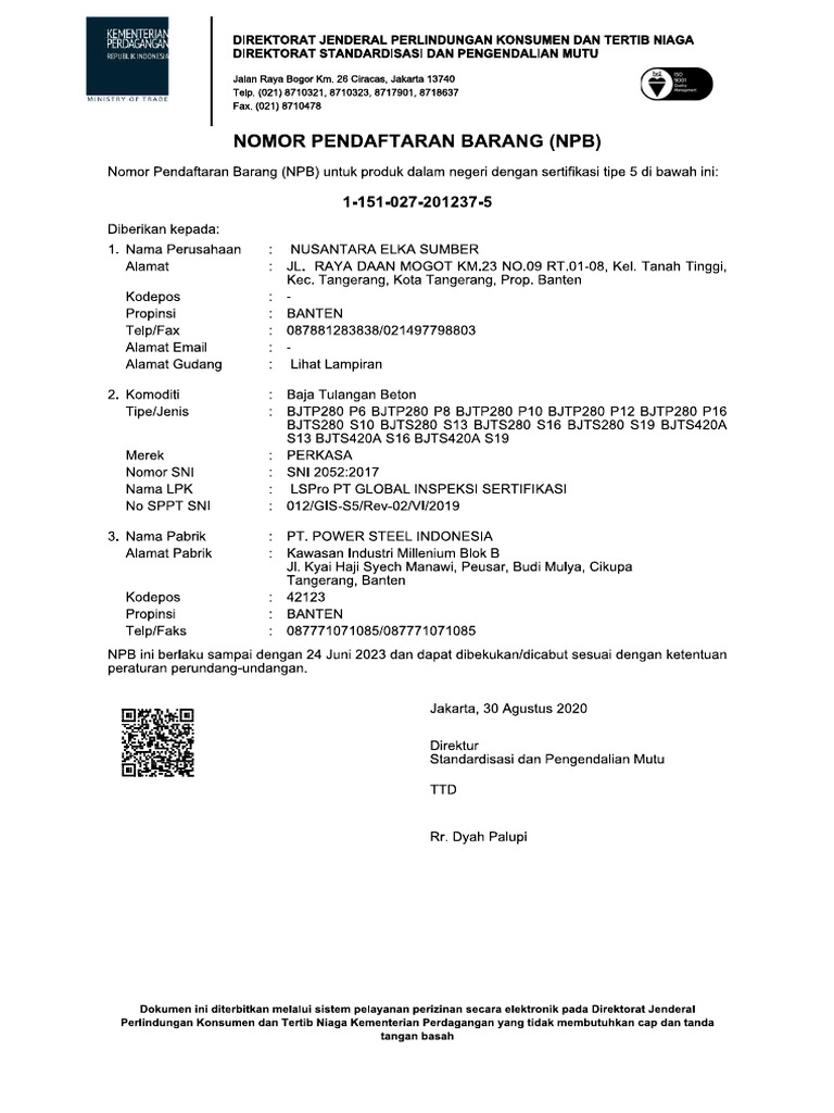 Sertifikat NPB Marking Perkasa 2020 | PDF