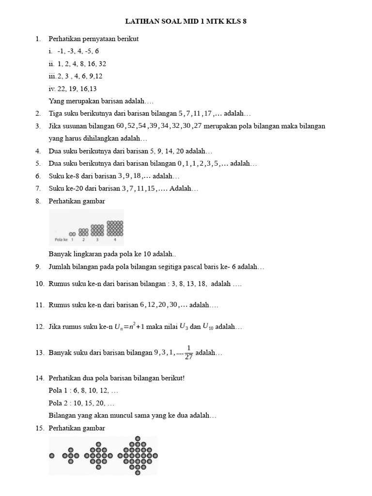 1LATIhan SOAL MID 1 MTK KLS 8 | PDF | Komputer
