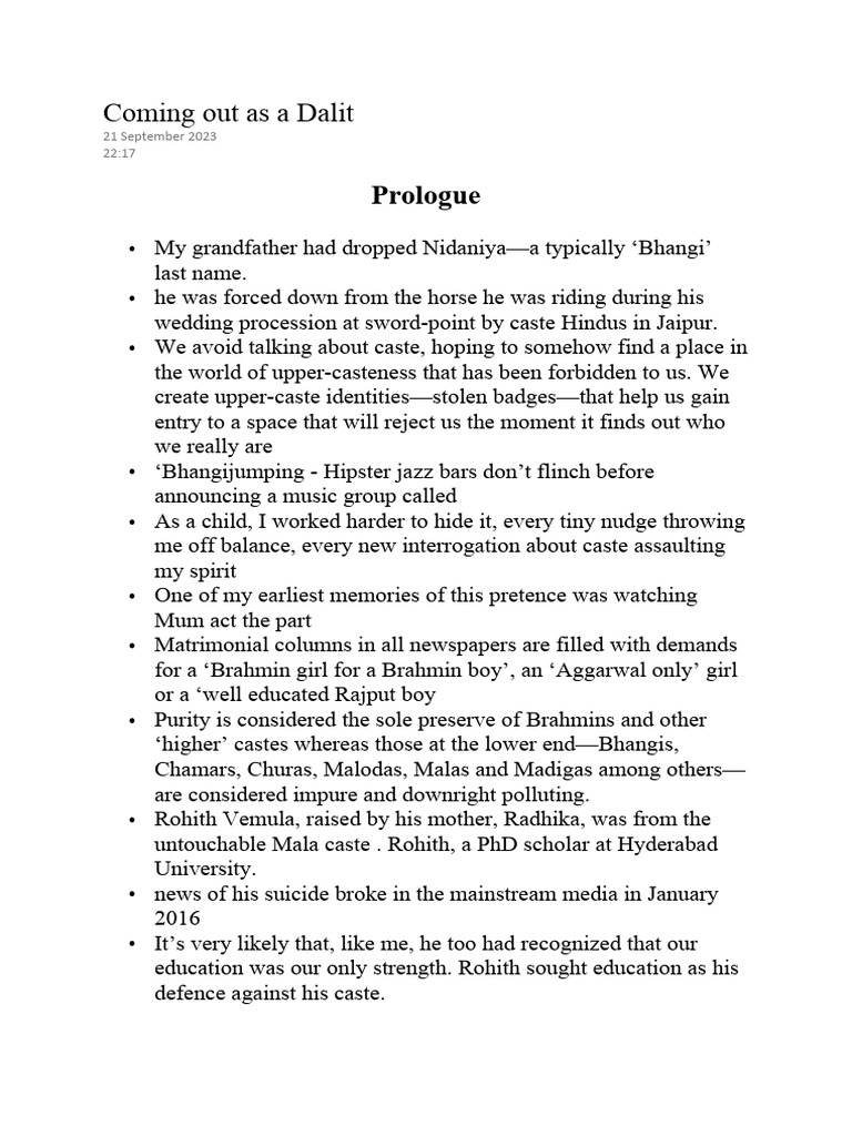 Coming Out As A Dalit | PDF | Dalit