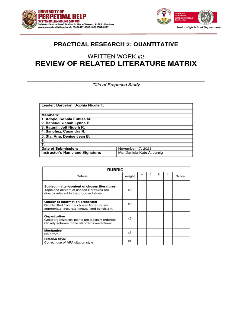 Written Work 2 RRL Matrix Template | PDF | Concrete | Composite Material