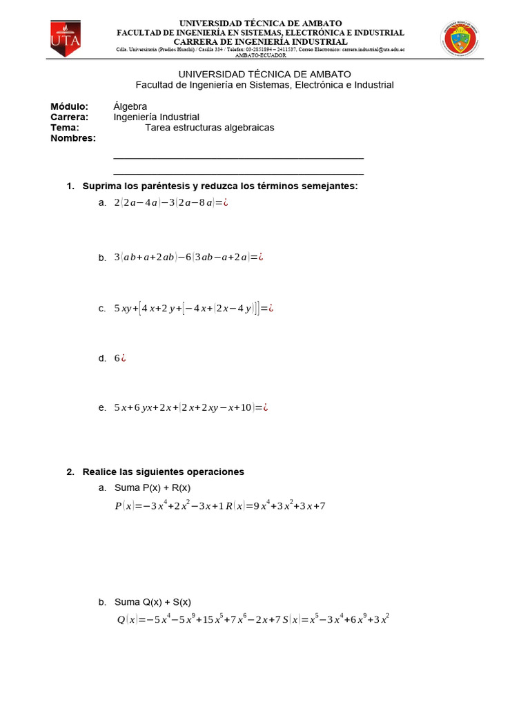 2.tarea Estructuras Algebraicas | PDF | Matemáticas | Álgebra