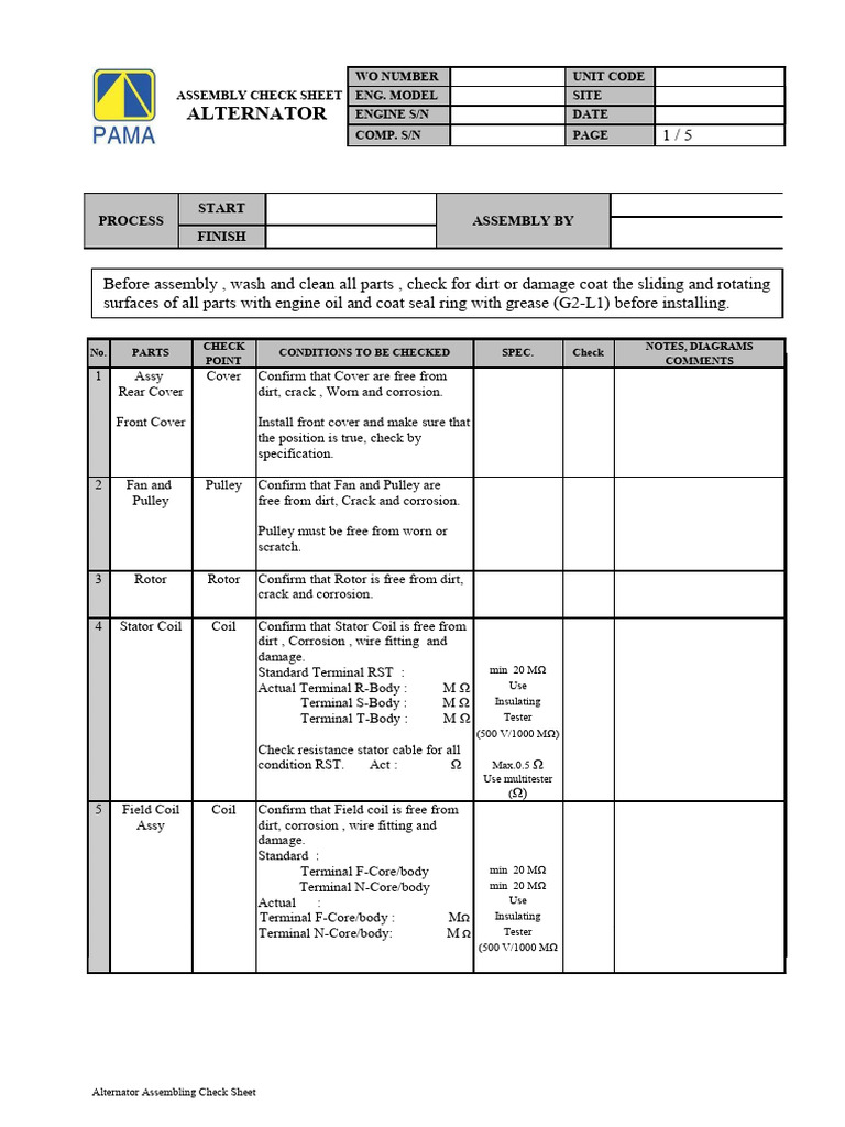 Alternator Assembling Check Sheet3 | PDF | Electrical Connector | Corrosion