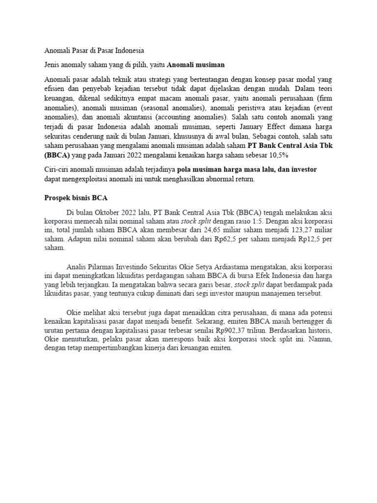 Anomali Musiman Saham BBCA Indonesia | PDF | Bisnis | Hukum