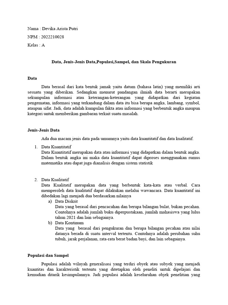 Devika Arista Putri - 2022210028 - Statistika 1 | PDF