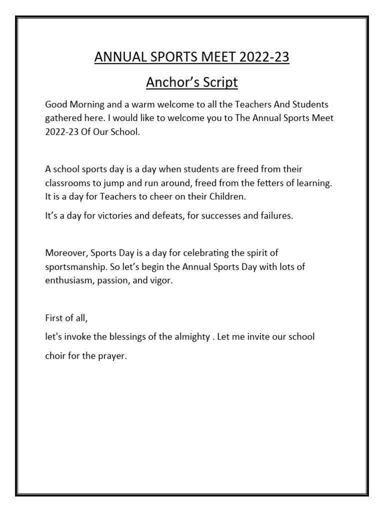 Annual Sports Meet Anchoring Script Final | PDF