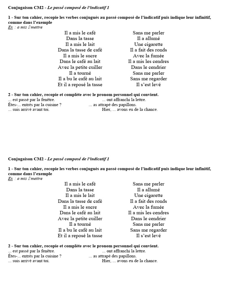 CM2 Le Passe Compose de Lindicatif Exercices | PDF | Conjugaison ...