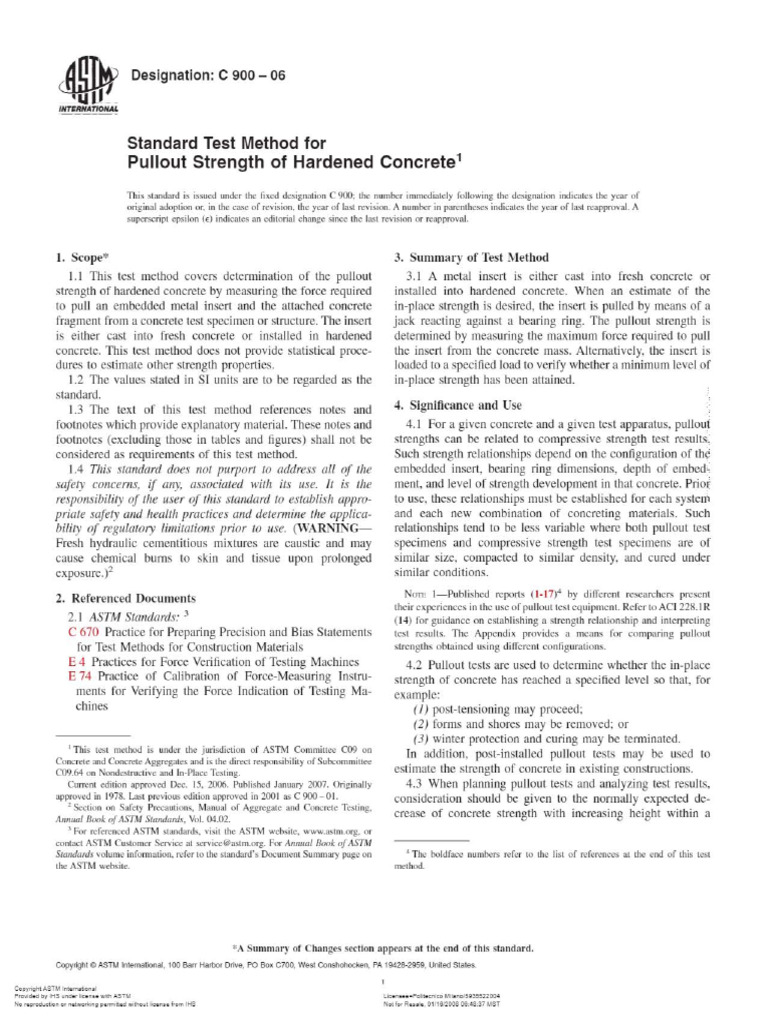 ASTM C900 - Pullout Strength | PDF