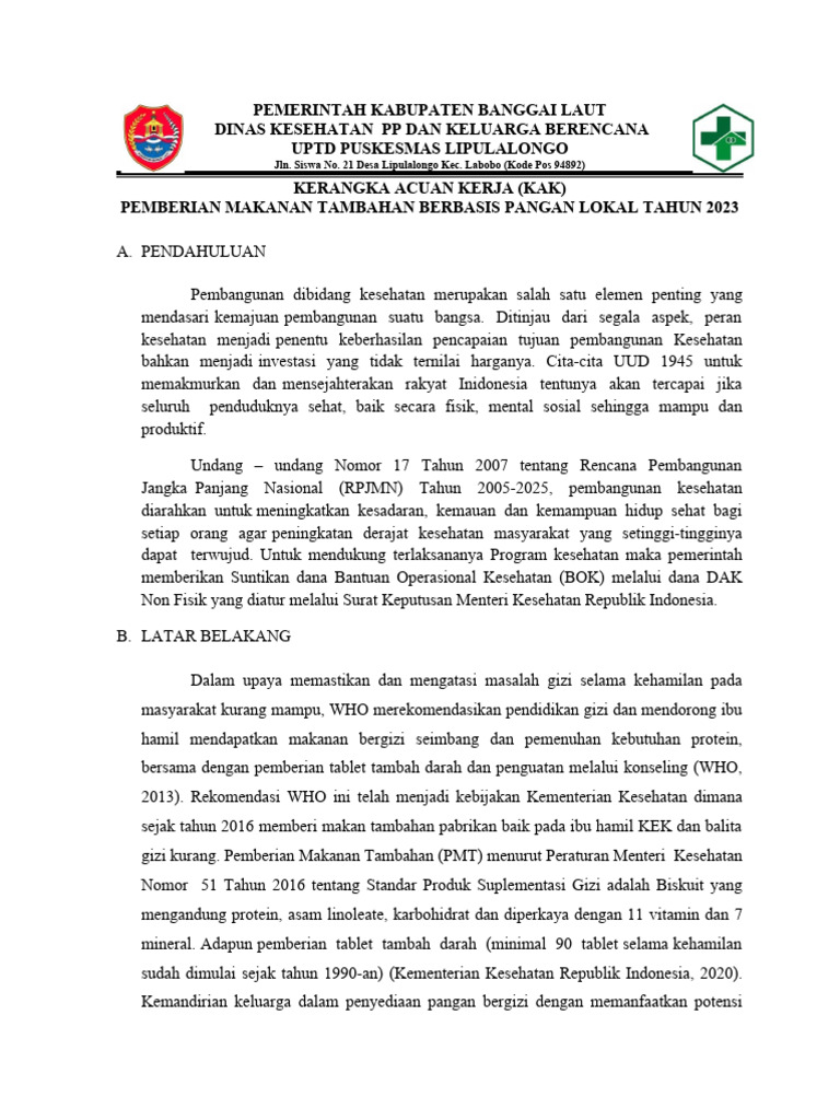 KAK PMT Lokal | PDF | Kesehatan Holistik