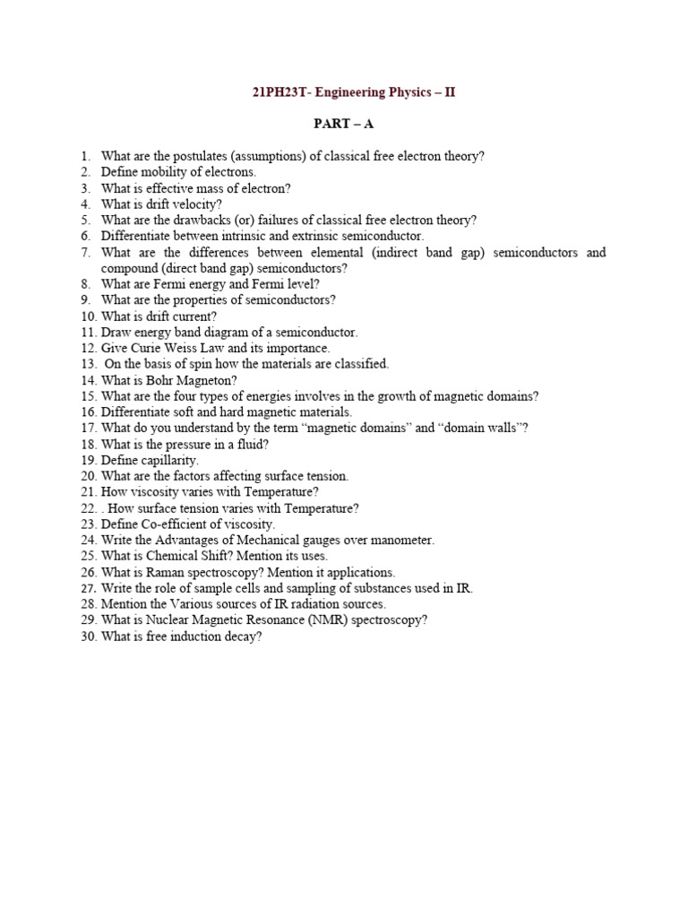 21PH23T - PHYSICS - II Question Bank | PDF | Semiconductors | Nuclear ...