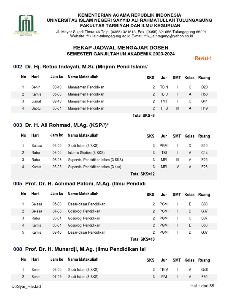 Rekap Mengajar Ganjil 2023-2024 | PDF