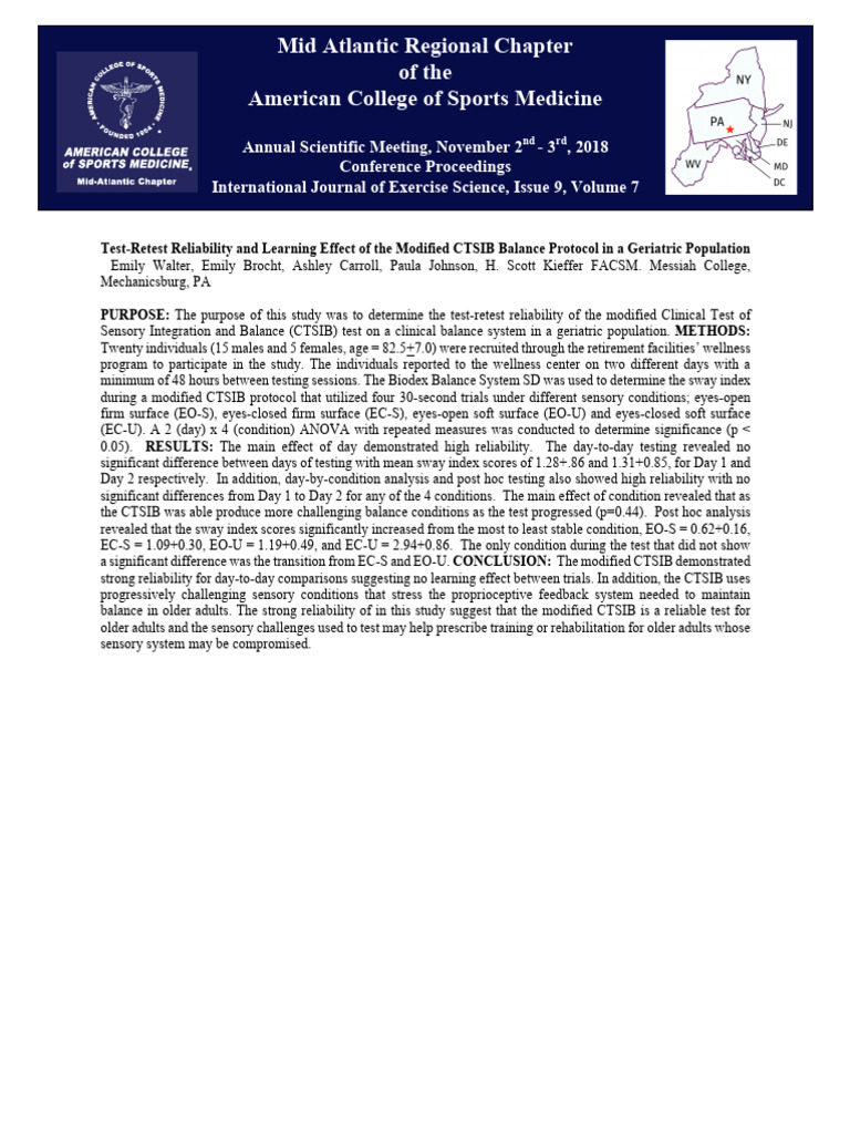 Test-Retest Reliability and Learning Effect of The Modified CTSIB | PDF ...