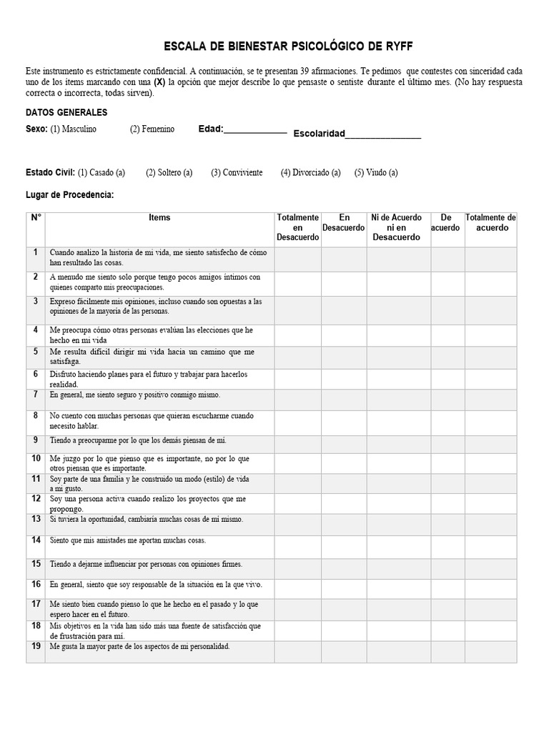 Escala de Bienestar Psicologico de Ryff | PDF