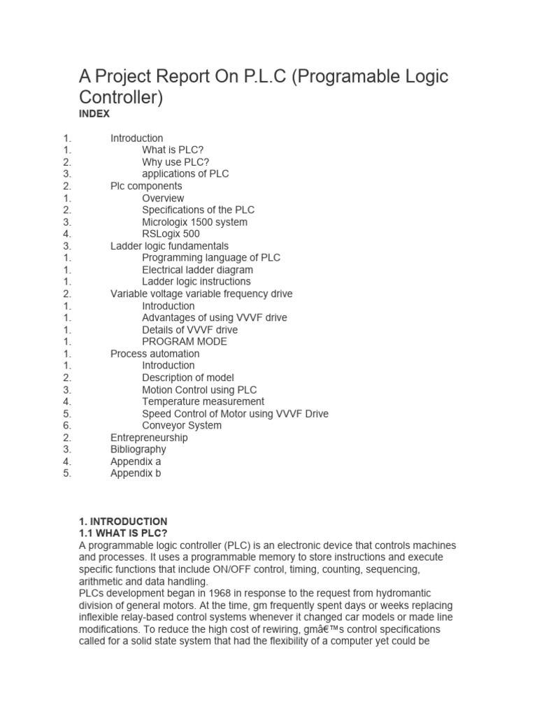 A Project Report On PLC and Its Application | PDF | Programmable Logic ...