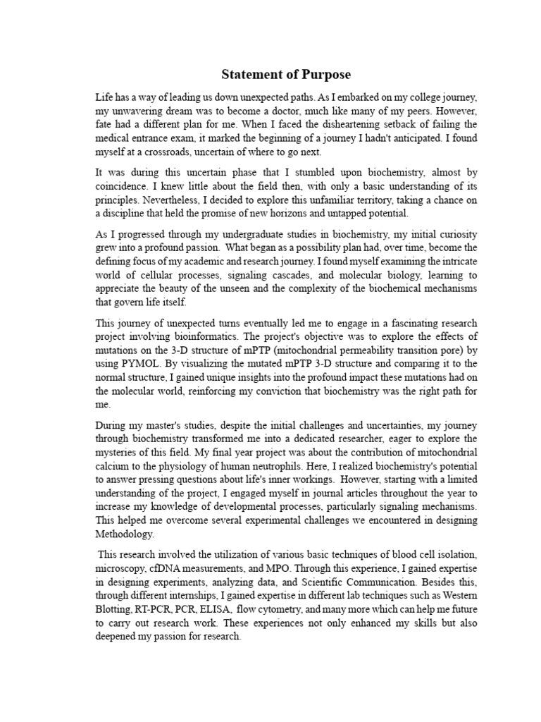 Statement of Purpose | PDF | Expert | Biology