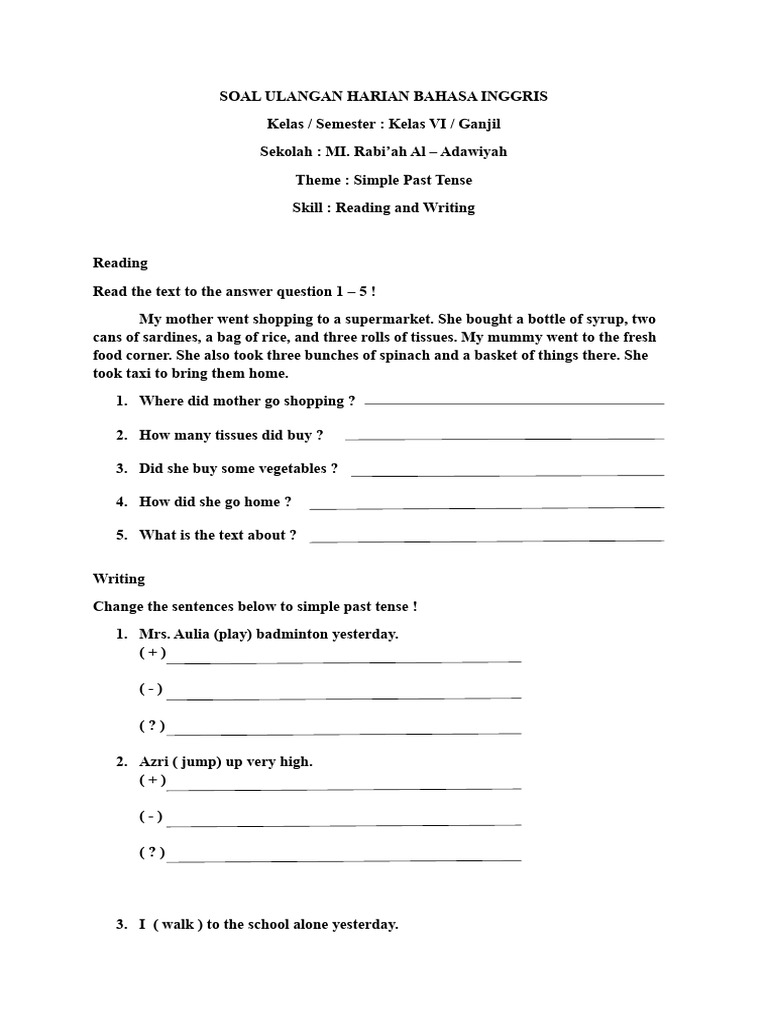 Soal Ulangan Harian Bahasa Inggris | PDF
