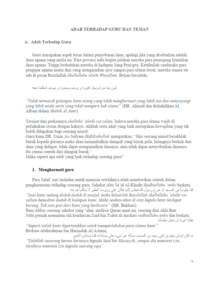 Adab Terhadap Guru Dan Tema1 | PDF
