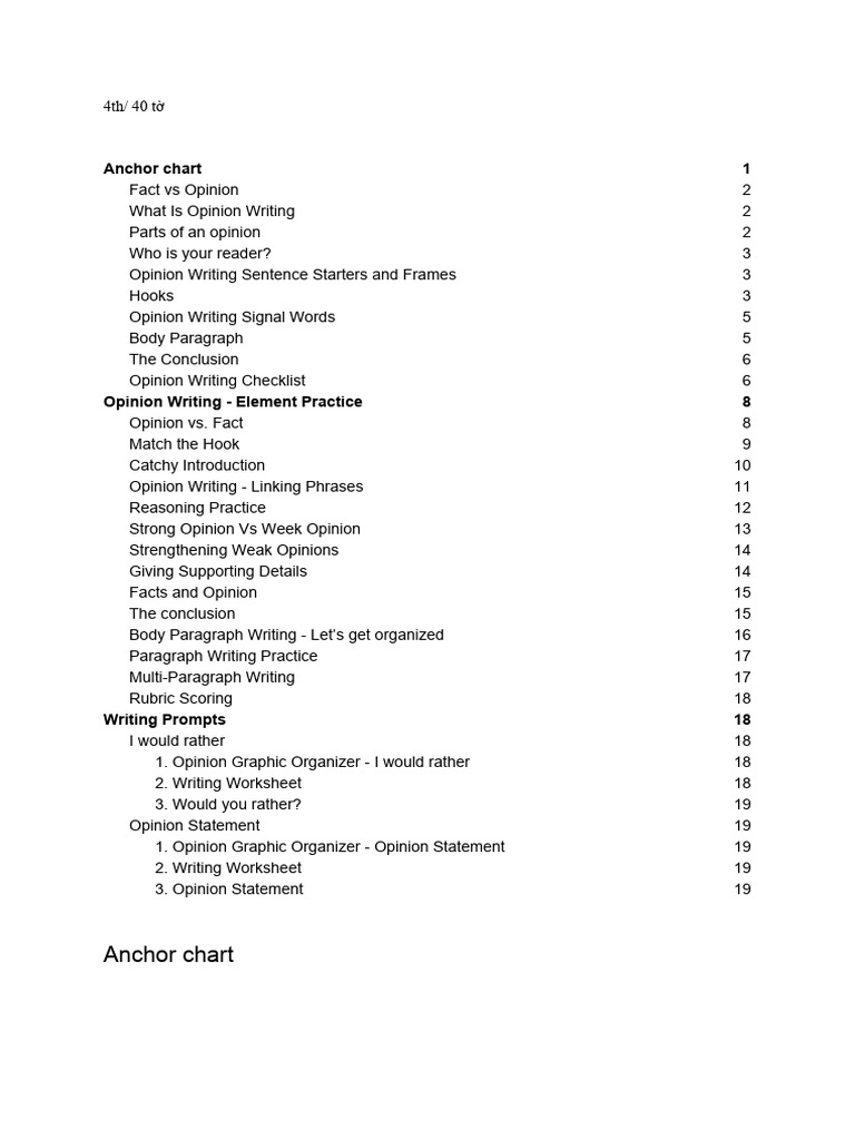 Opinion Writing Unit Activities (Anchor Chart, Prompts, Graphic Organizer) | PDF | Reason | Argument