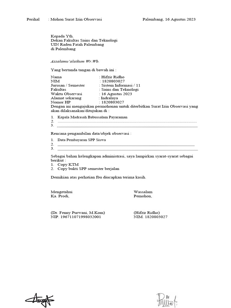 Form Surat Izin Observasi | PDF