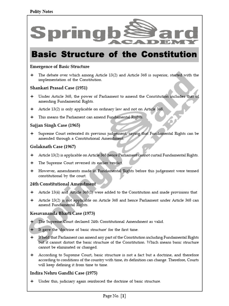 Basic Structure of Constitution | PDF | Governance | Political Science
