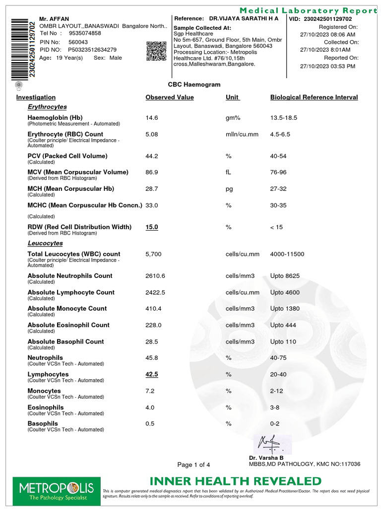 Metropolis Lab Report: Glucose & TSH Levels | PDF | Thyroid Stimulating ...
