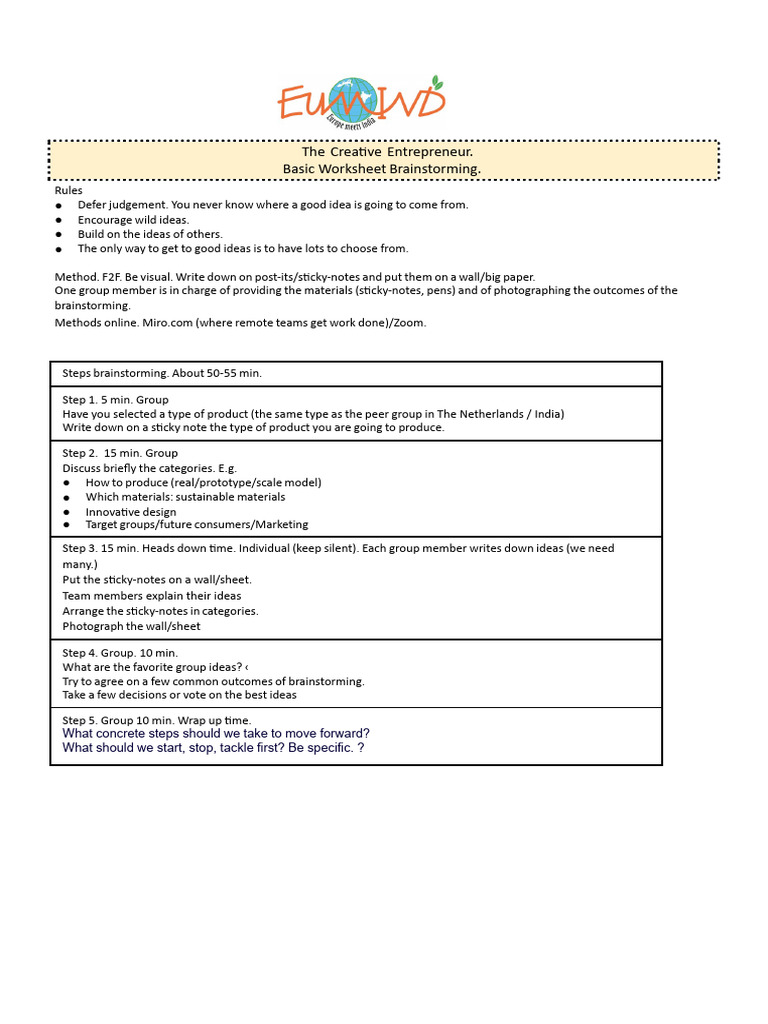 Business Ideas Brainstorming Worksheet | PDF | Brainstorming | Human ...
