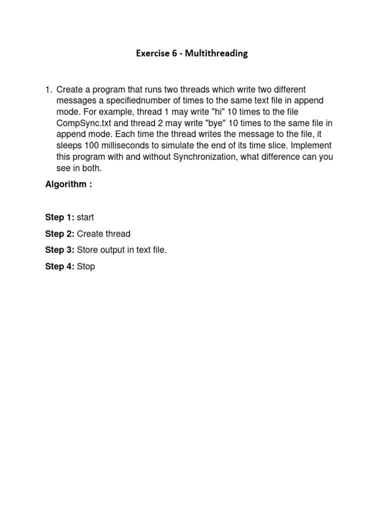Exercise 6 Multithreading Pdf Thread Computing Concurrent Computing