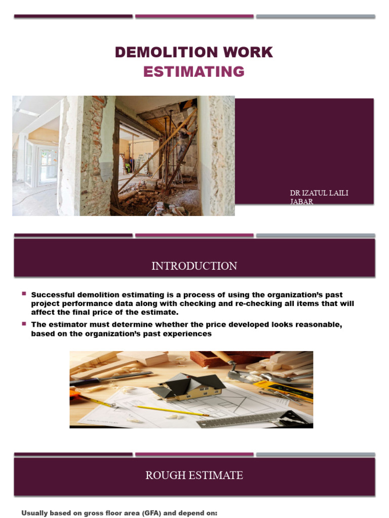 Demolition Work - Estimating | PDF | Demolition | Concrete