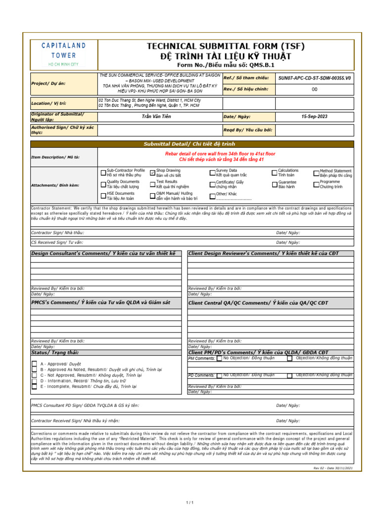 SUN07-APC-CD-ST-SDW-00355.V0 - Rebar Detail of Core Wall From 34F To ...