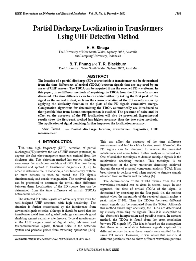 Partial Discharge Localization in Transformers Using UHF Detection Method | PDF | Waves ...