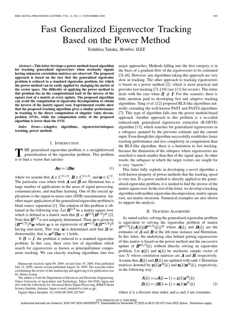 L1-Fast Generalized Eigenvector Tracking Based On The Power Method | Download Free PDF ...