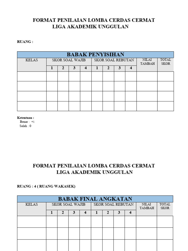 Format Penilaian Lomba Cerdas Cermat | PDF