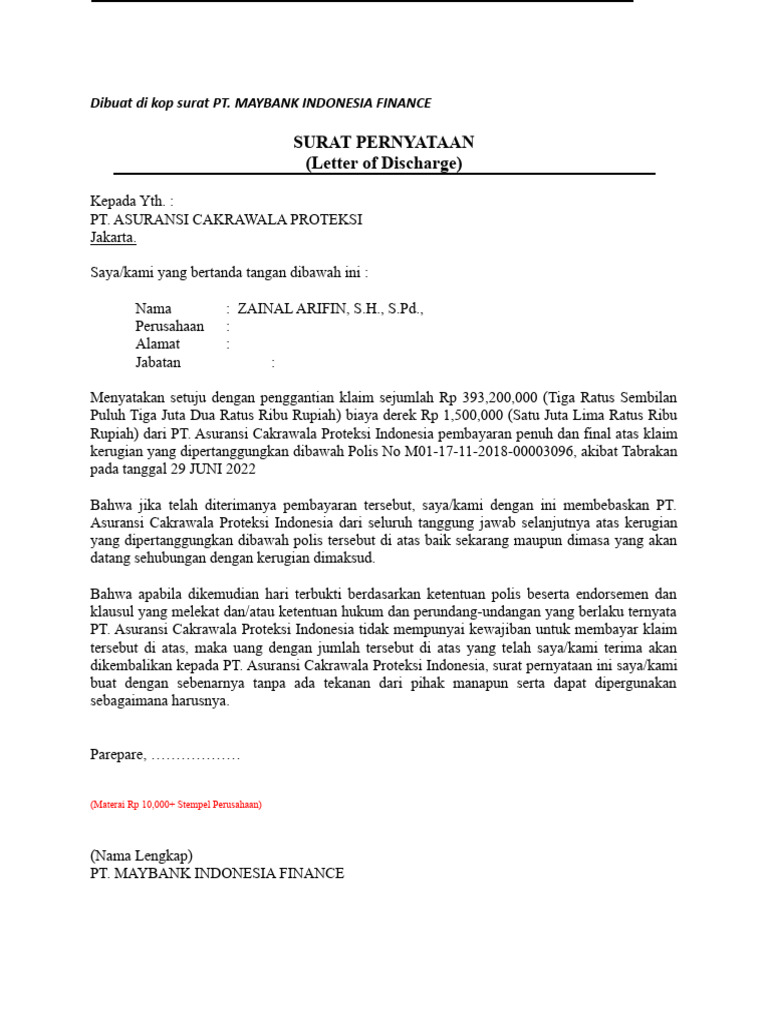 Dibuat Di Kop Surat PT | PDF