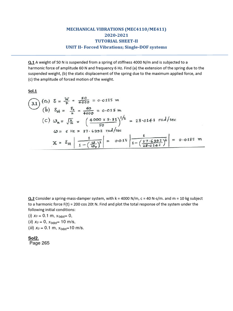 Unit 2 Tutorial Solution Ahmed Sir | PDF | Physical Sciences | Mechanics