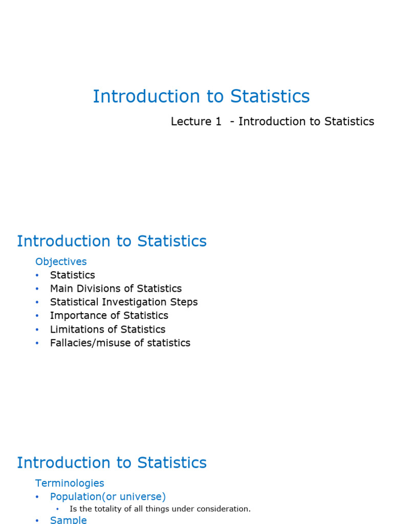 Lecture 1 - Introduction To Statistics | PDF | Statistics | Statistical Inference