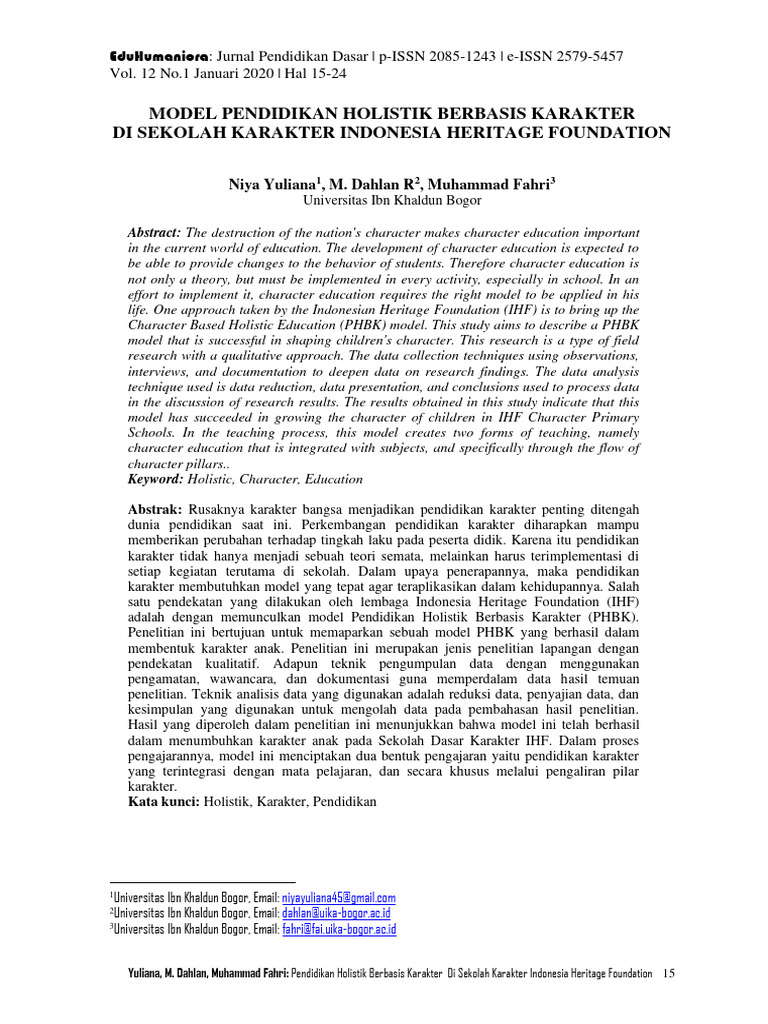 Model Pendidikan Holistik Berbasis Karakter Di Sek | PDF