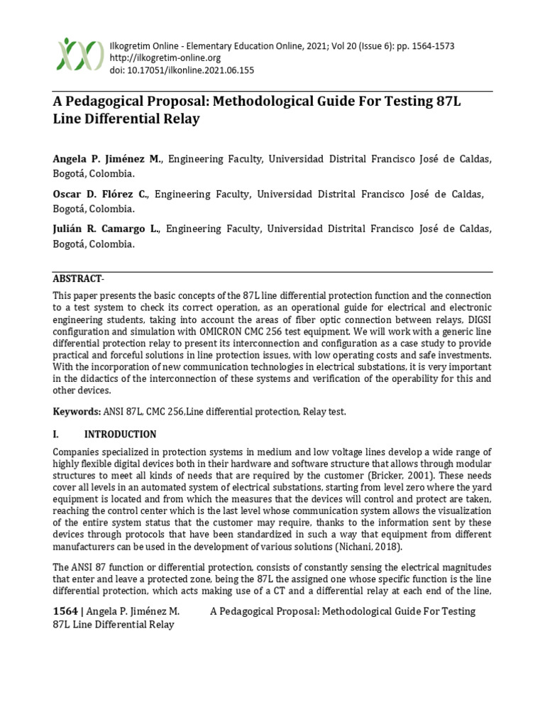 A Pedagogical Proposal: Methodological Guide For Testing 87L Line ...