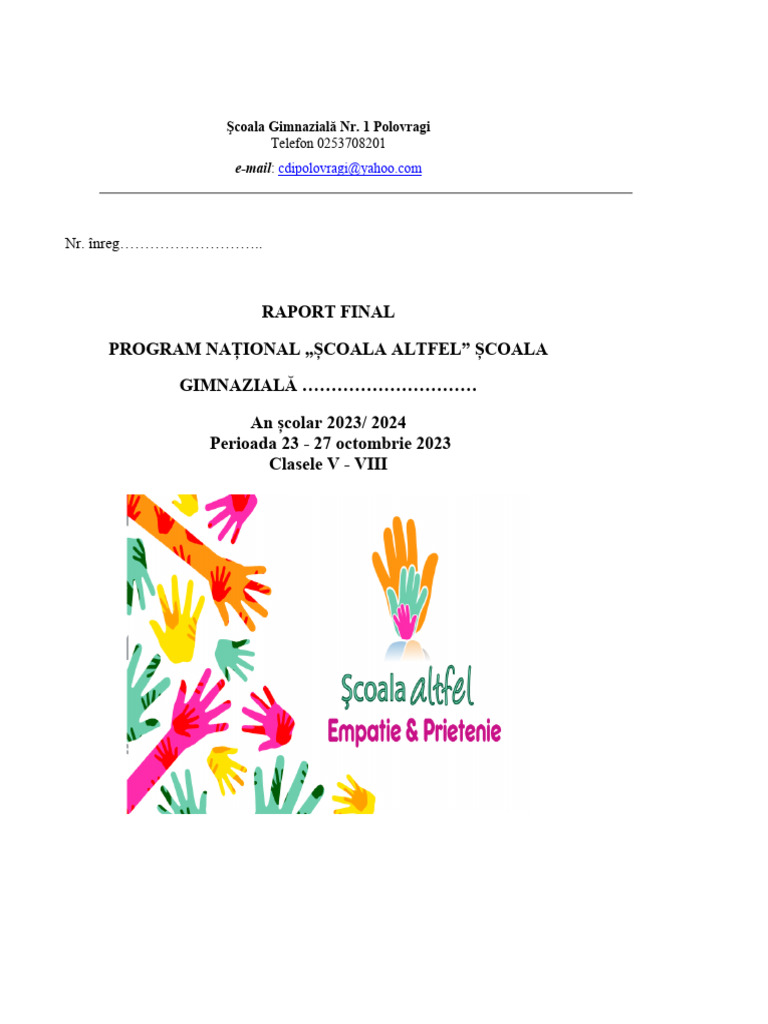 Raport Final Scoala Altfel. Model | PDF