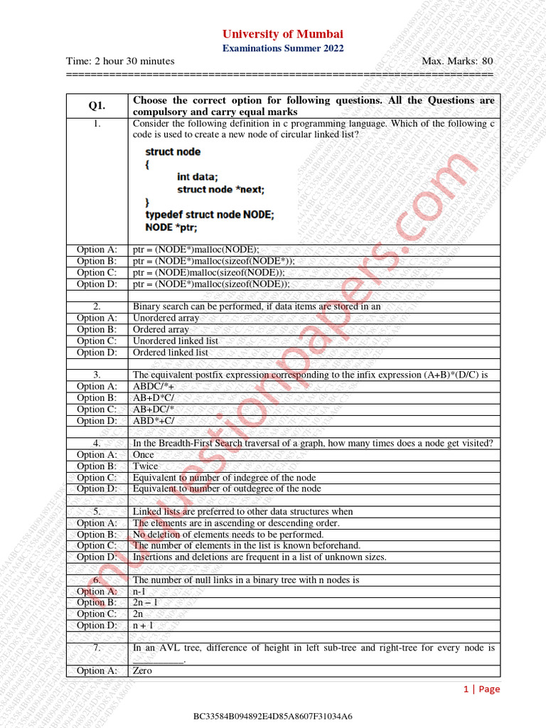 Be Computer Engineering Semester 3 2022 May Data Structurerev 2019 C ...