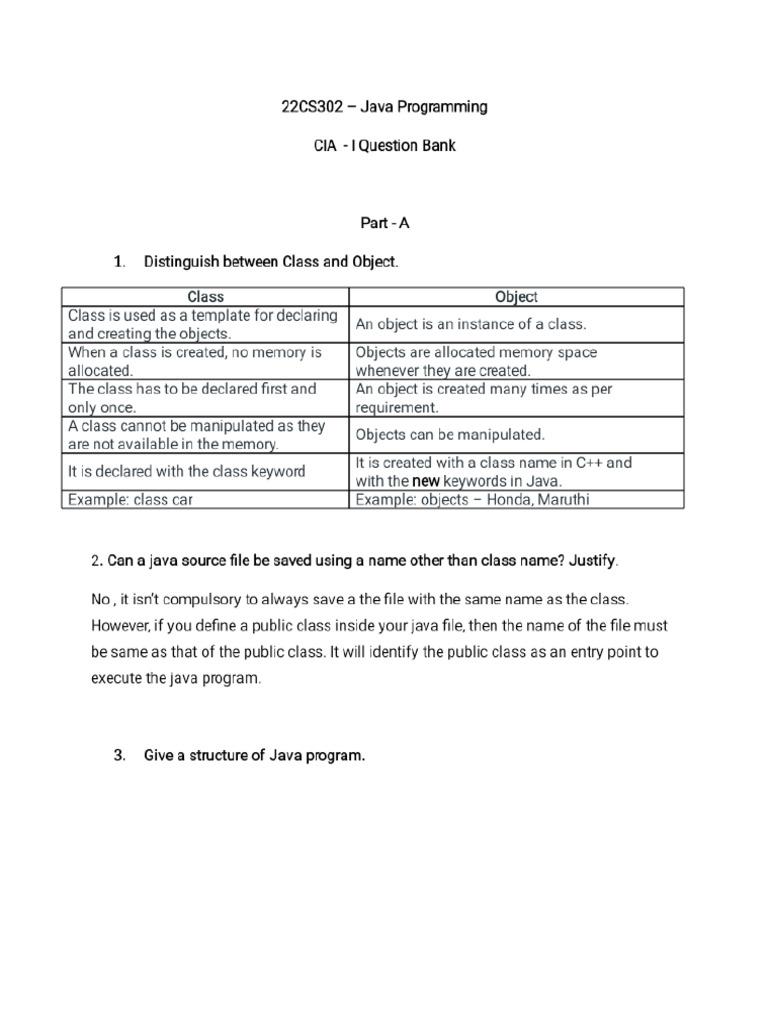 Java CIA I Ques Bank-1 | PDF