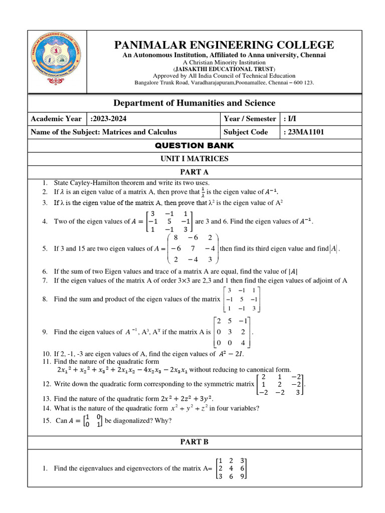 Maths Qb 2 Pdf Eigenvalues And Eigenvectors Matrix Mathematics 