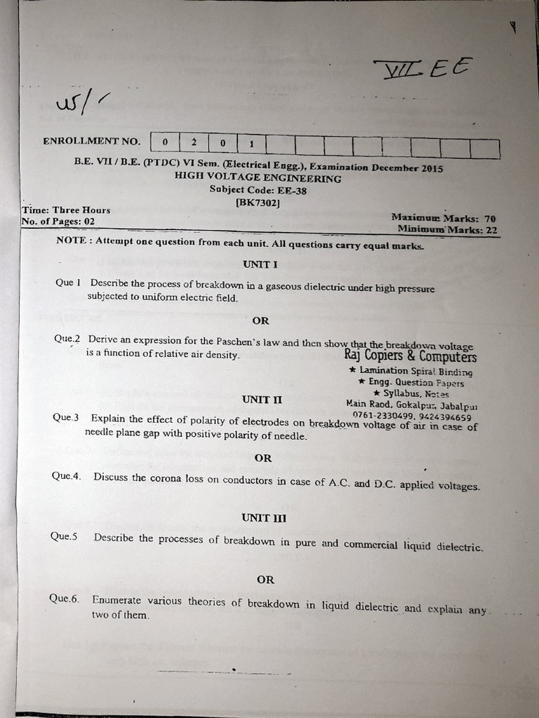 PYQs 7th Sem EE | PDF