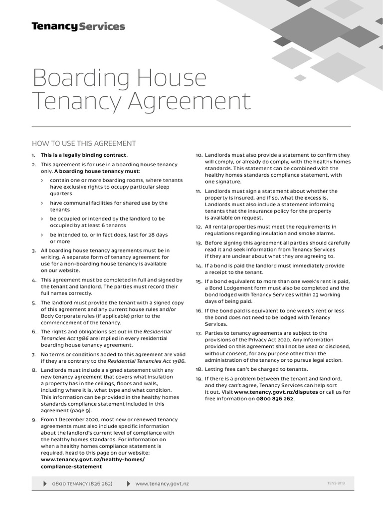 Boarding House Tenancy Agreement | PDF | Leasehold Estate | Landlord